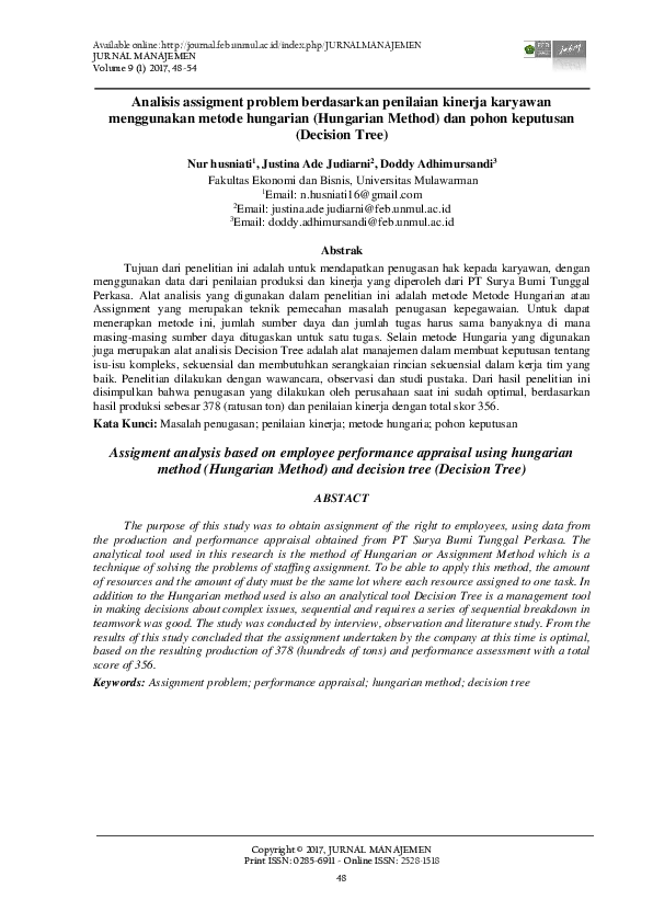 (PDF) Analisis Assigment Problem Berdasarkan Penilaian Kinerja Karyawan ...