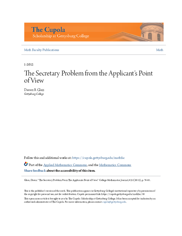 (PDF) The Secretary Problem from the Applicant’s Point of View