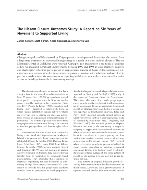 (PDF) The Hissom Closure Outcomes Study: A Report on Six Years of ...