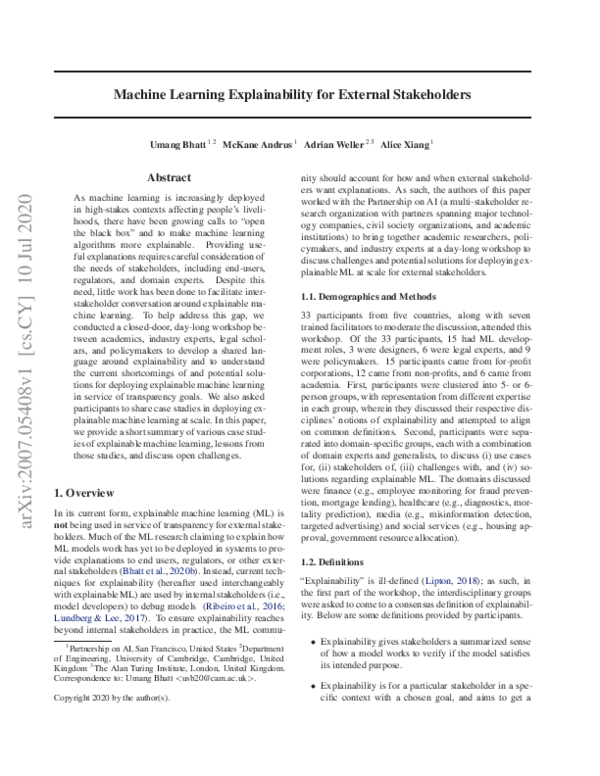 (PDF) Machine Learning Explainability for External Stakeholders
