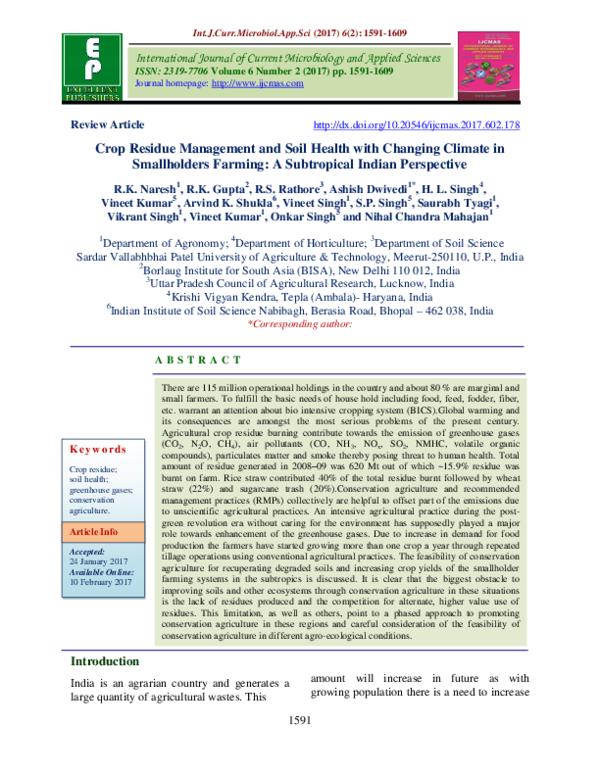 (PDF) Crop Residue Management and Soil Health with Changing Climate in Smallholders Farming: A ...