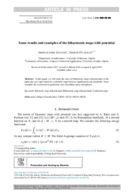 (PDF) Some results and examples of the biharmonic maps with potential ...