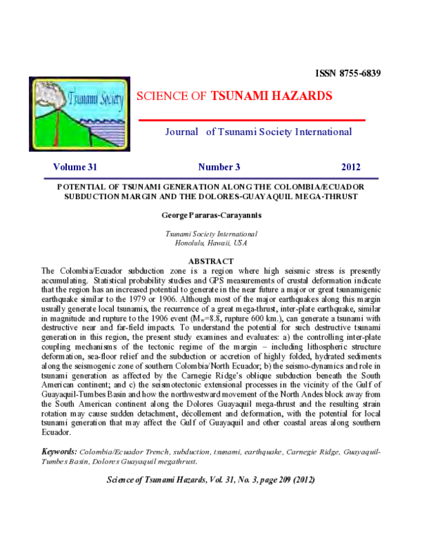 (PDF) Potential of Tsunami Generation Along the Colombia/Ecuador ...