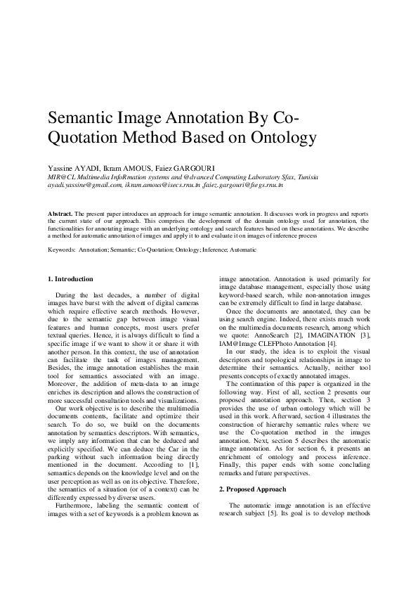(PDF) Semantic Image Annotation By Co-Quotation Method Based on Ontology | Faiez Gargouri ...