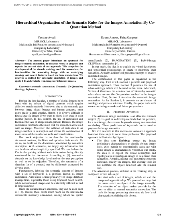 (PDF) Hierarchical Organization of the Semantic Rules for the Images Annotation By Co-Quotation ...