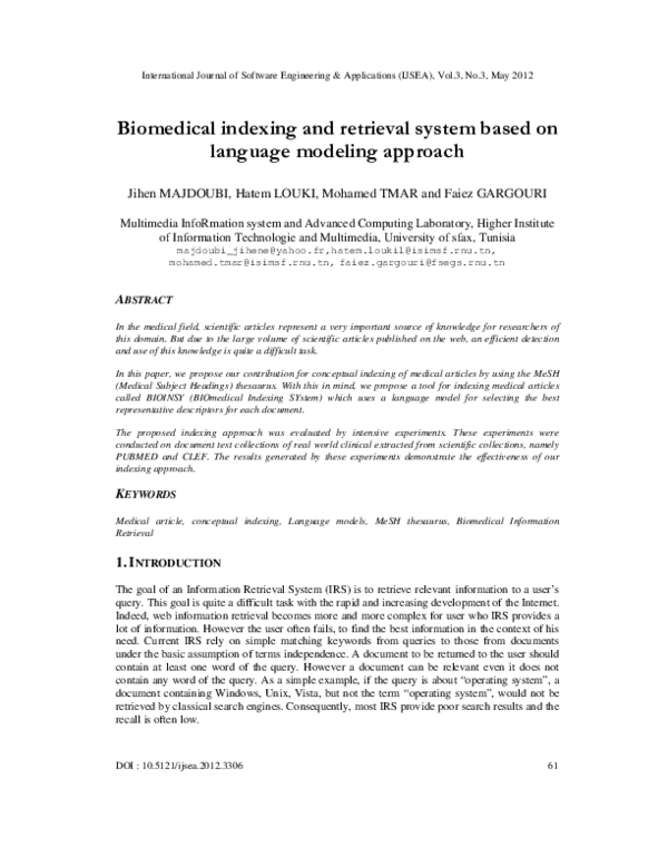 Pdf Biomedical Indexing And Retrieval System Based On Language Modeling Approach