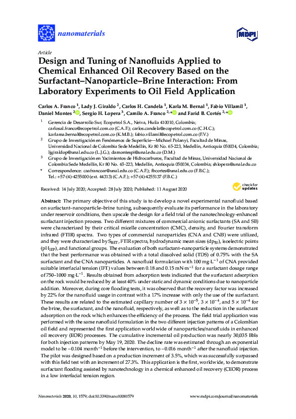 (PDF) Design and Tuning of Nanofluids Applied to Chemical Enhanced Oil Recovery Based on the ...