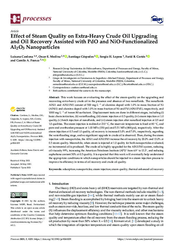 (PDF) Effect of Steam Quality on Extra-Heavy Crude Oil Upgrading and ...