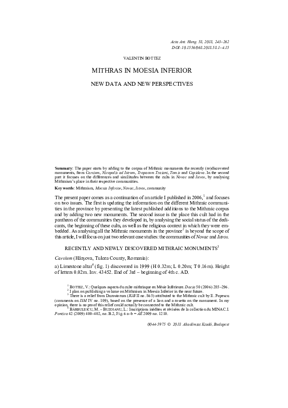 (PDF) Mithras in Moesia Inferior