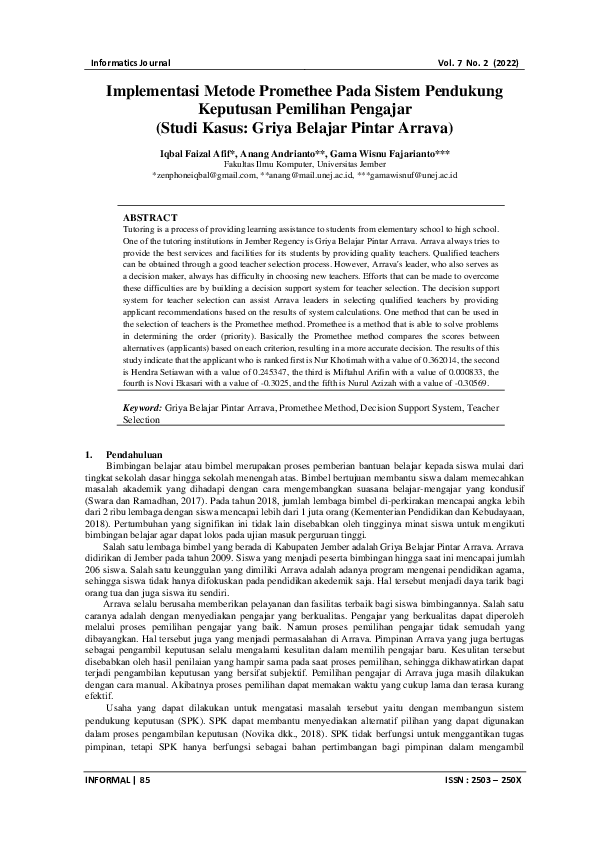 (PDF) Implementasi Metode Promethee Pada Sistem Pendukung Keputusan ...