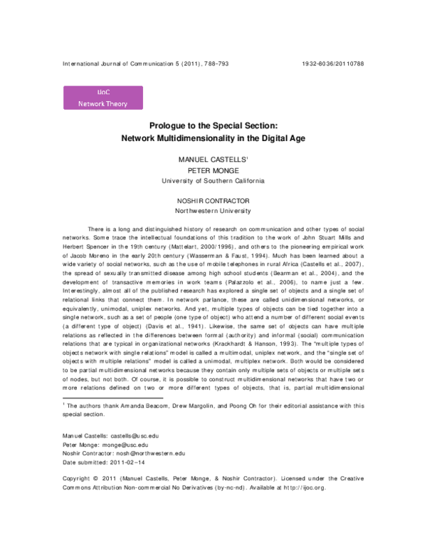 (PDF) Prologue to the Special Section: Network Multidimensionality in ...