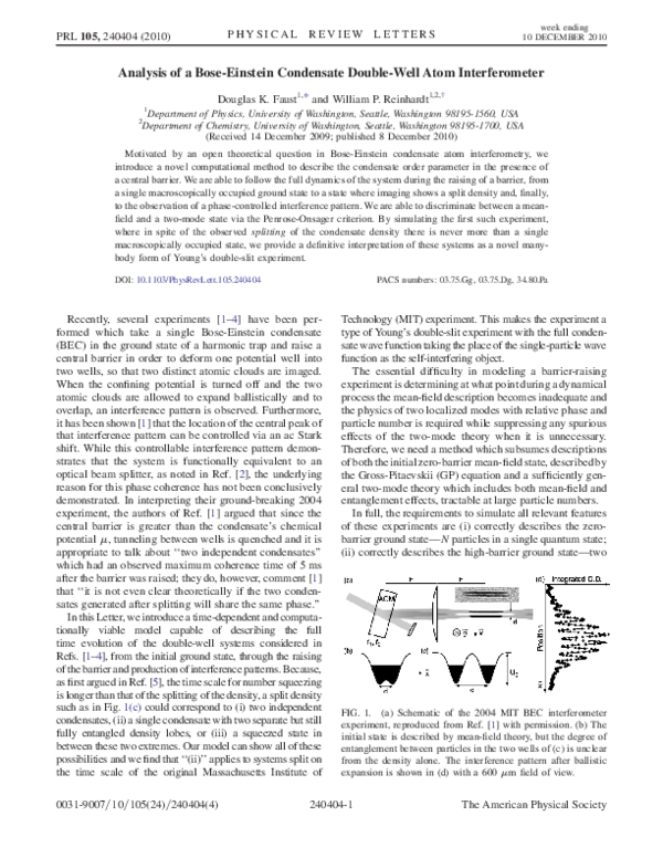 (PDF) Analysis of a Bose-Einstein Condensate Double-Well Atom Interferometer