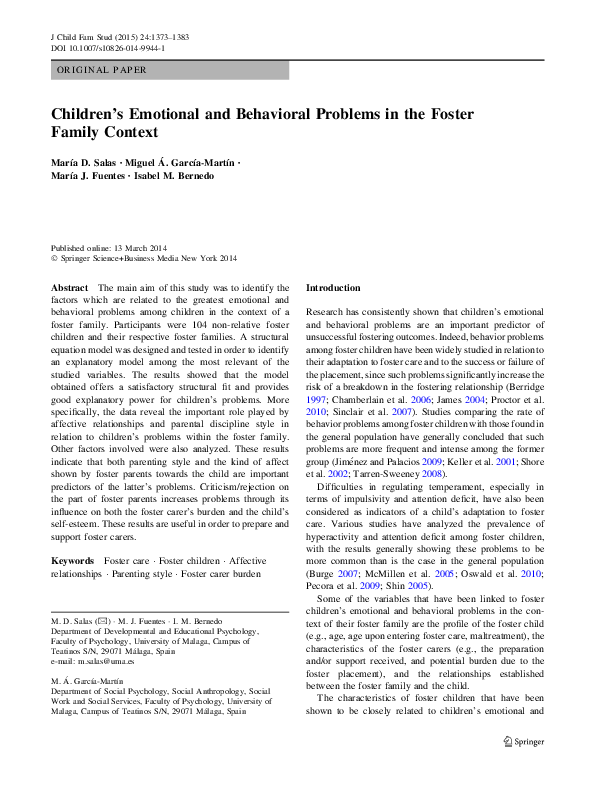 (PDF) Children’s Emotional and Behavioral Problems in the Foster Family ...