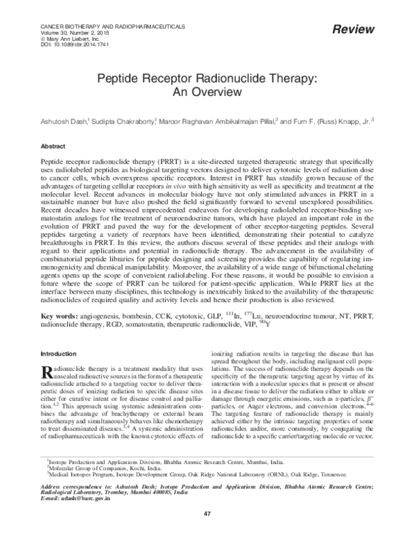 (PDF) Peptide receptor radionuclide therapy: an overview