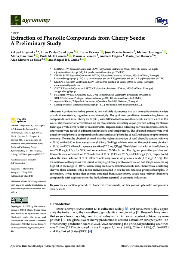 (PDF) Extraction of Phenolic Compounds from Cherry Seeds: A Preliminary ...