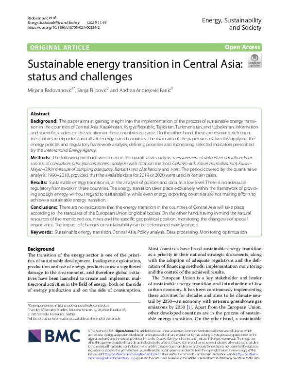 (PDF) Sustainable energy transition in Central Asia: status and ...