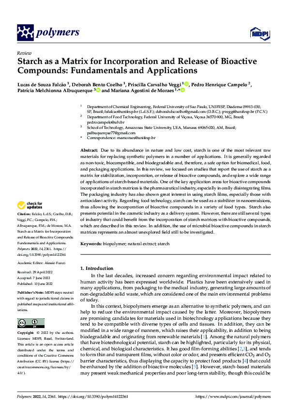 (PDF) Starch as a Matrix for Incorporation and Release of Bioactive ...