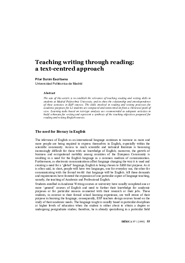 (PDF) Teaching writing through reading: a text-centred approach