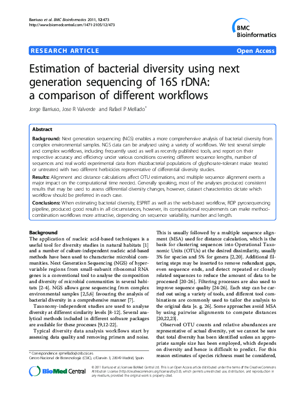 (PDF) Estimation of bacterial diversity using next generation sequencing of 16S rDNA: a ...