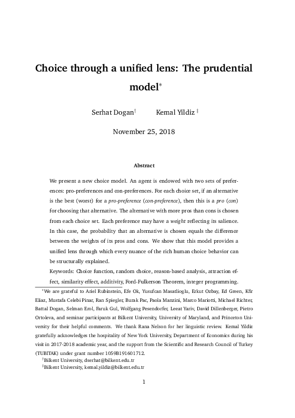 (PDF) Choice through a unified lens : The prudential model ∗