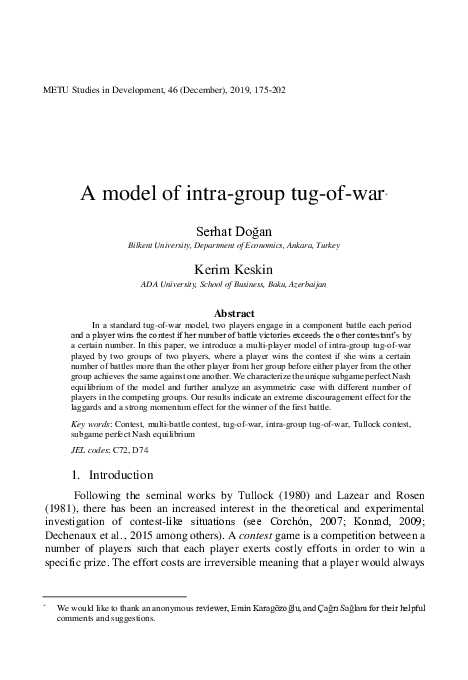 (PDF) A Model of Intra-group Tug-of-War