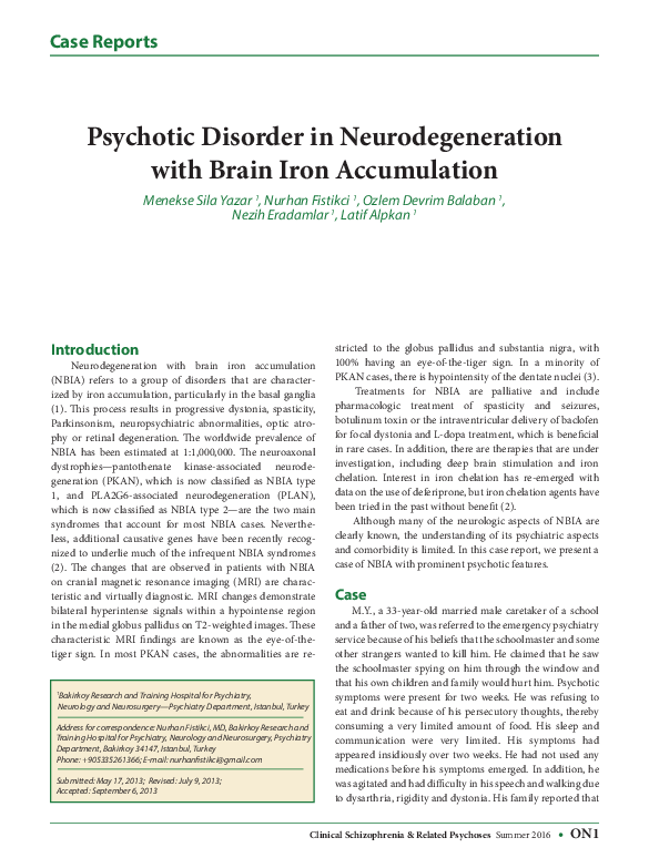(PDF) Psychotic Disorder in Neurodegeneration with Brain Iron ...