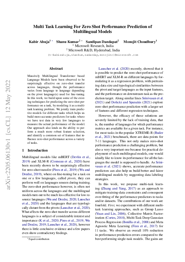 (PDF) Multi Task Learning For Zero Shot Performance Prediction of Multilingual Models