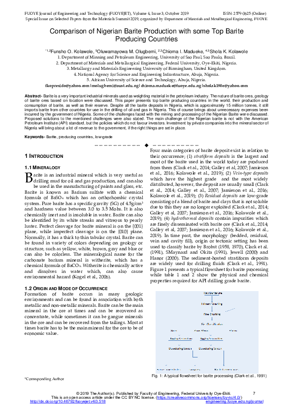 (PDF) Comparison of Nigerian Barite Production with some Top Barite Producing Countries