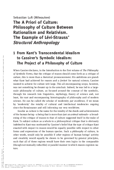 (PDF) The A Priori of Culture: Philosophy of Culture Between ...
