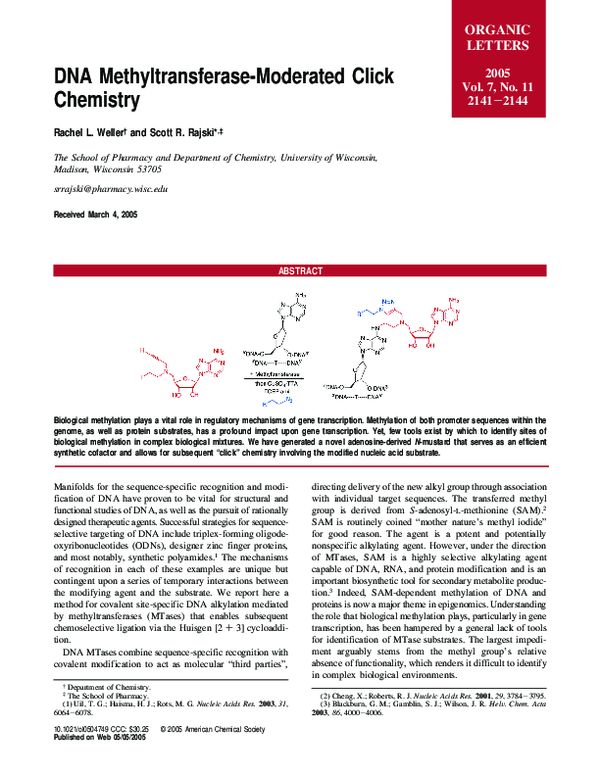 (PDF) DNA Methyltransferase-Moderated Click Chemistry
