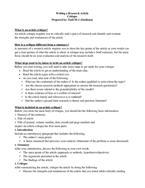 (DOC) Writing a Research Article Critique