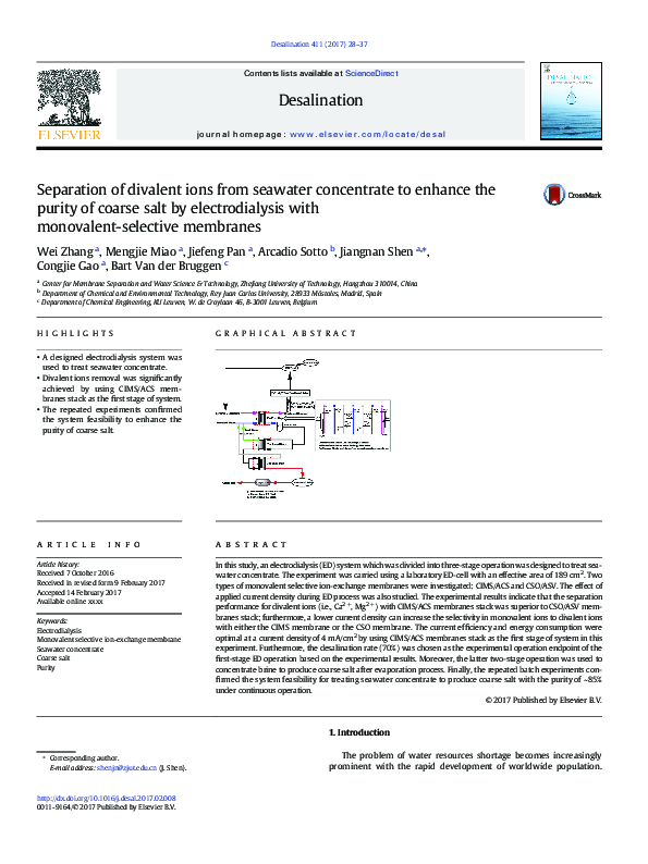 (PDF) Separation of divalent ions from seawater concentrate to enhance ...
