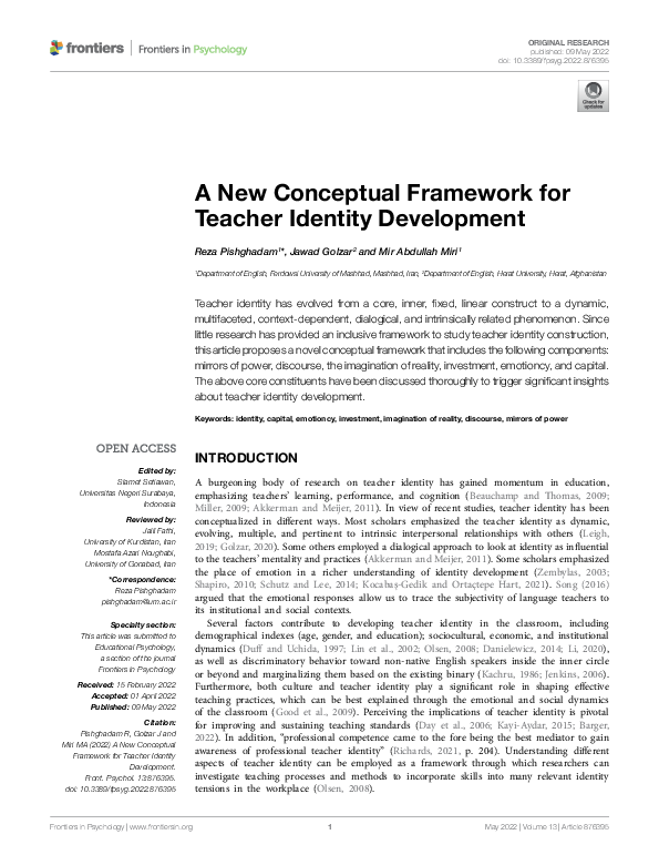(PDF) A New Conceptual Framework for Teacher Identity Development