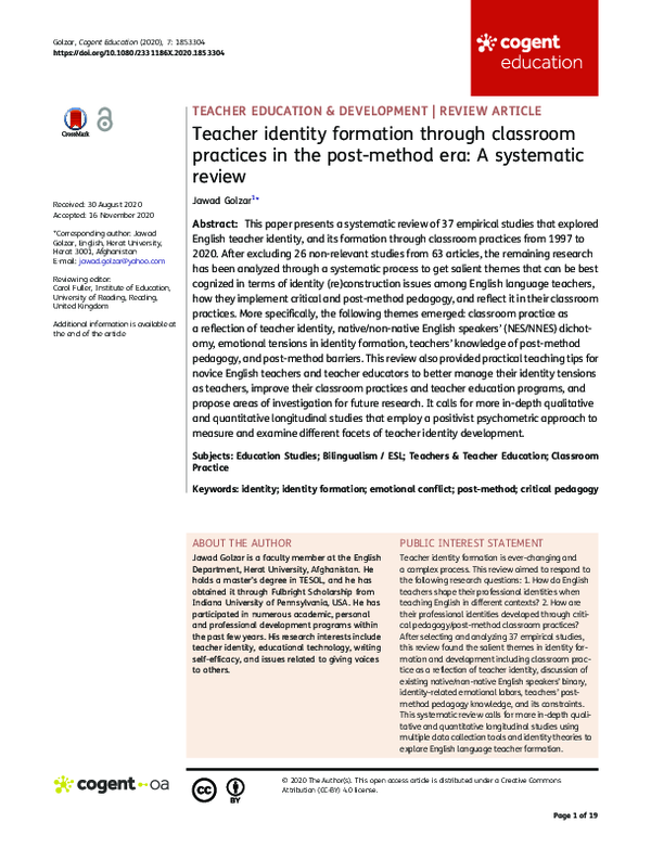 (PDF) Teacher identity formation through classroom practices in the ...