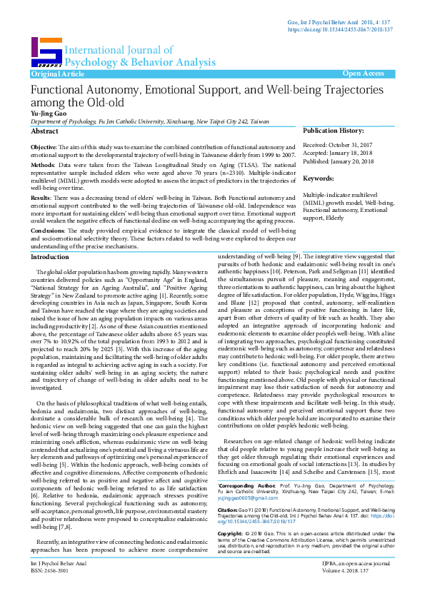 (PDF) Functional Autonomy, Emotional Support, and Well-being ...