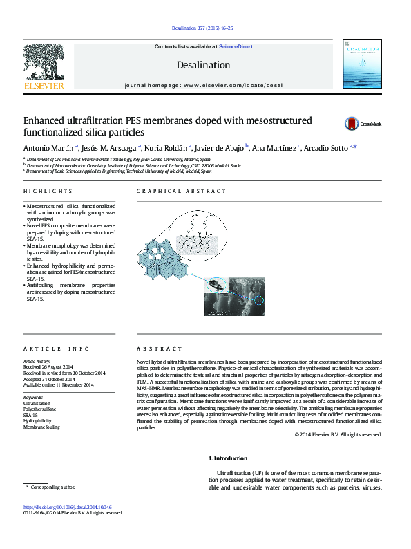 (PDF) Enhanced ultrafiltration PES membranes doped with mesostructured ...