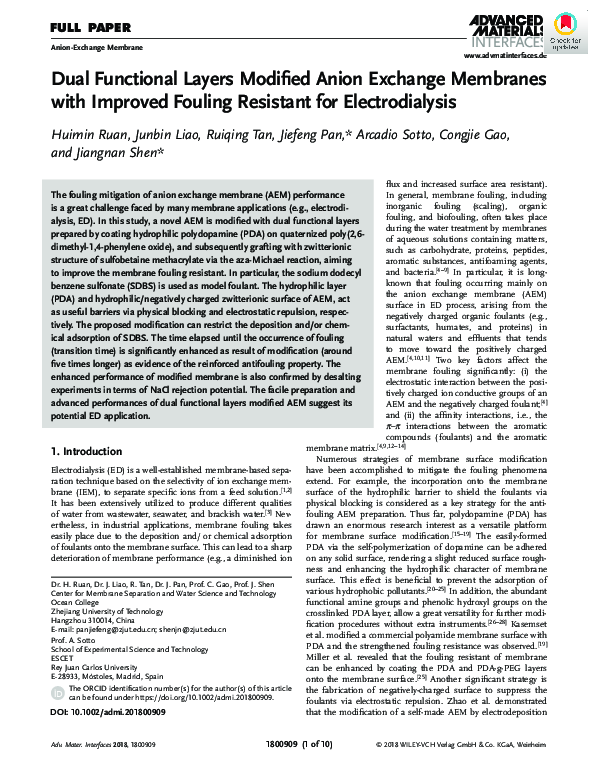 (PDF) Dual Functional Layers Modified Anion Exchange Membranes with ...