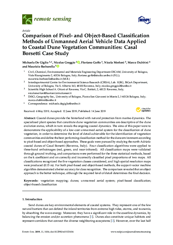 Pdf Comparison Of Pixel And Object Based Classification Methods Of Unmanned Aerial Vehicle