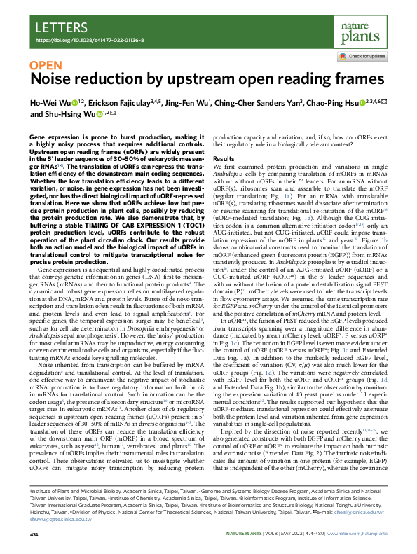 (PDF) Noise reduction by upstream open reading frames