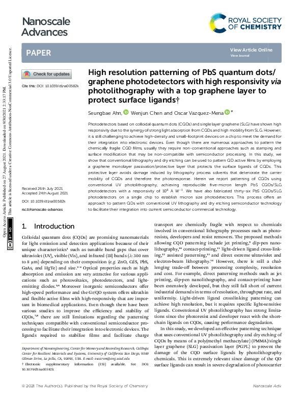 (PDF) High resolution patterning of PbS quantum dots/graphene ...