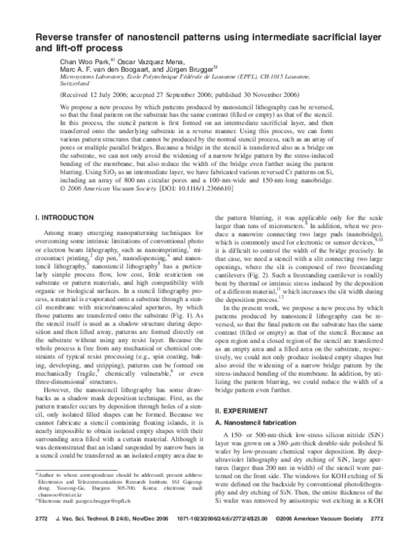 (PDF) Reverse transfer of nanostencil patterns using intermediate ...