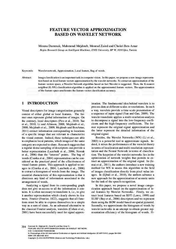 Pdf Feature Vector Approximation Based On Wavelet Network