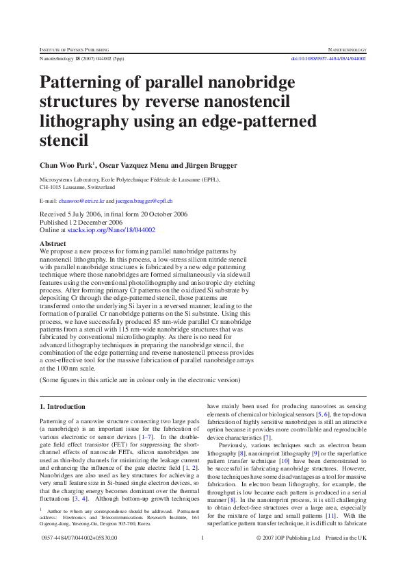 (PDF) Patterning of parallel nanobridge structures by reverse nanostencil lithography using an ...