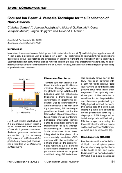 (PDF) Focused Ion Beam: A Versatile Technique for the Fabrication of Nano-Devices