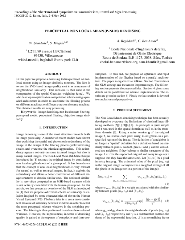 (PDF) Perceptual non local mean (P-NLM) denoising