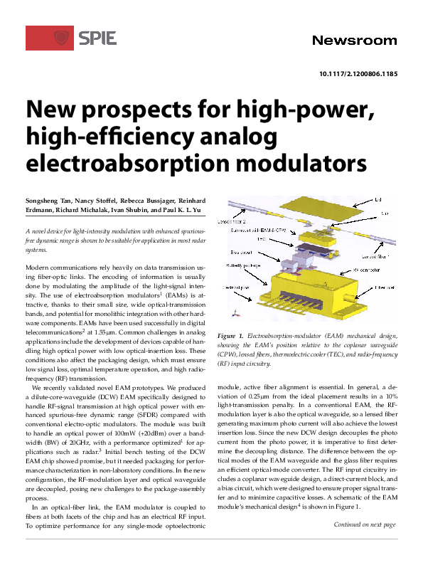 (PDF) New prospects for high-power, high-efficiency analog electroabsorption modulators ...