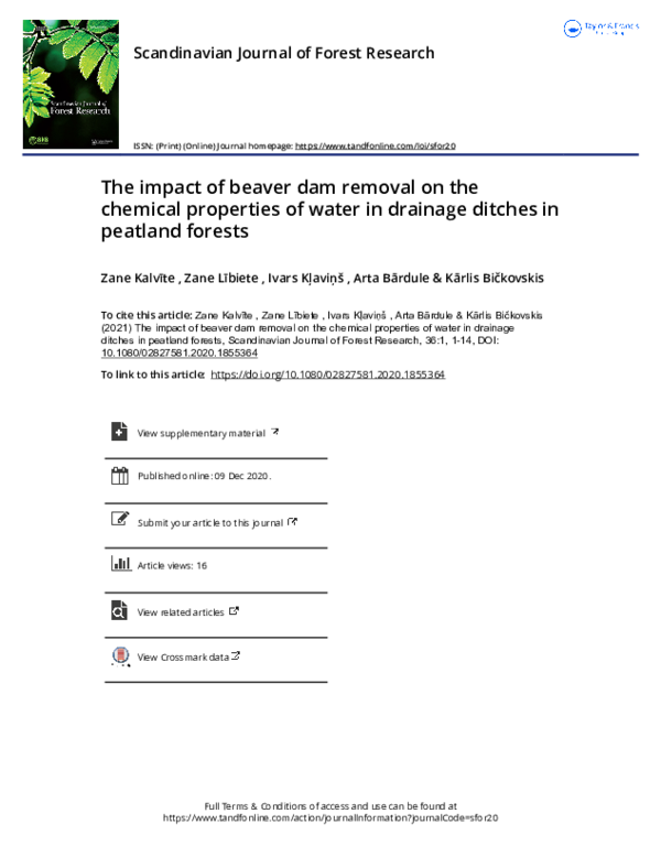 (PDF) The impact of beaver dam removal on the chemical properties of ...