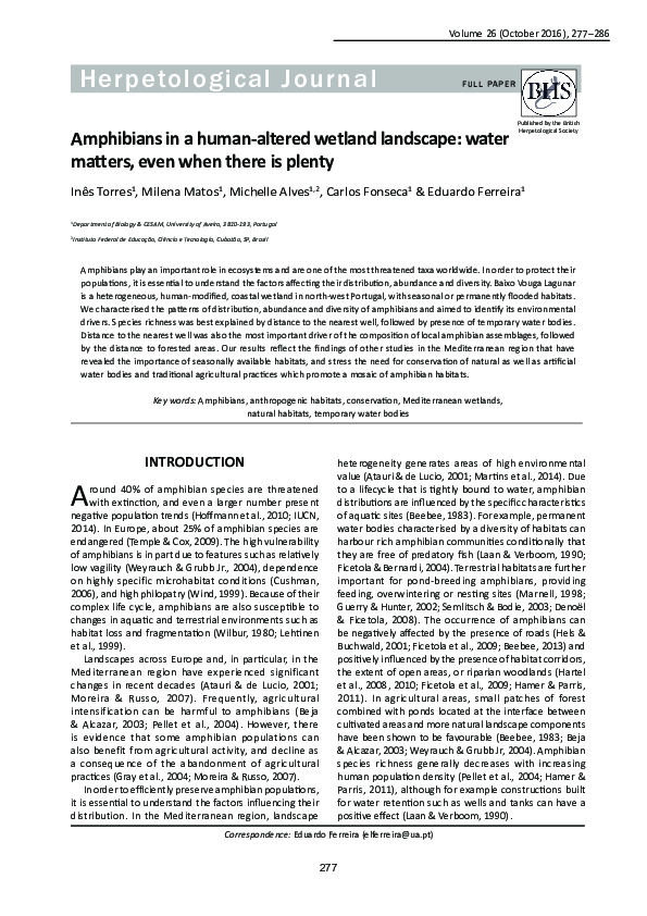 (PDF) Amphibians in a human-altered wetland landscape: water matters ...