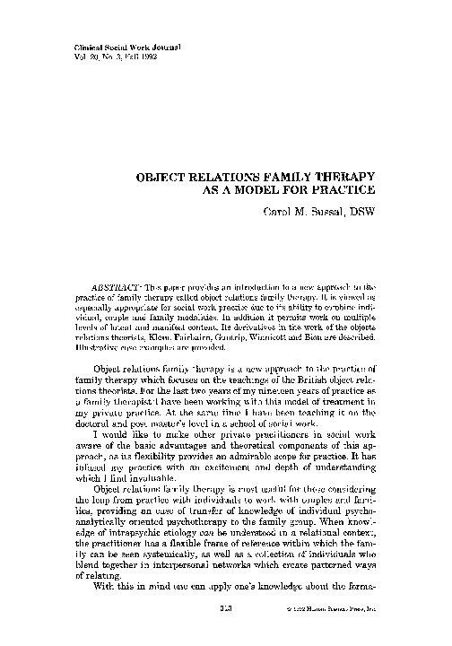 (PDF) Object relations family therapy as a model for practice