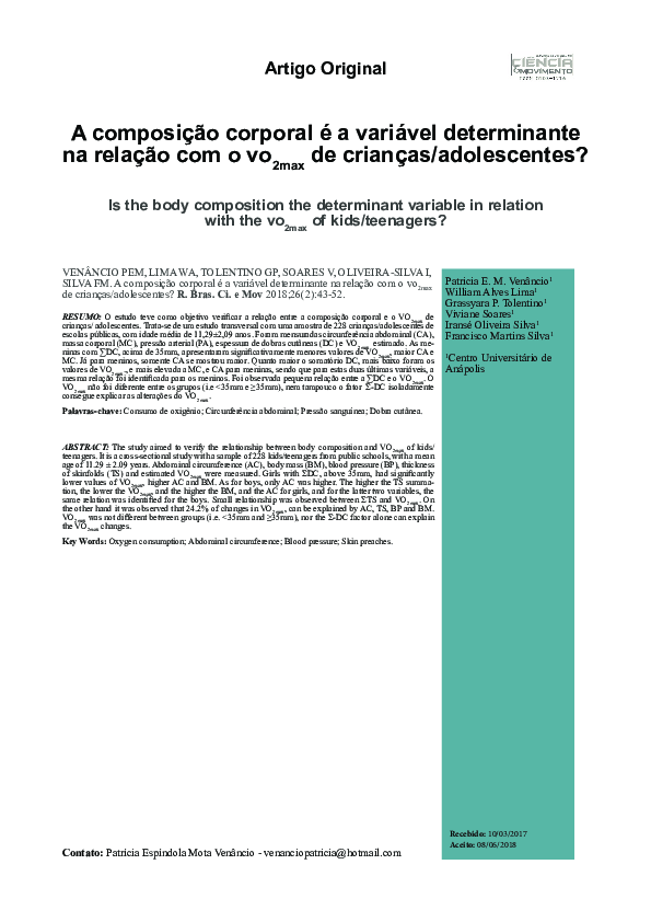 (PDF) A Composição Corporal É a Variável Determinante Na Relação Com O ...